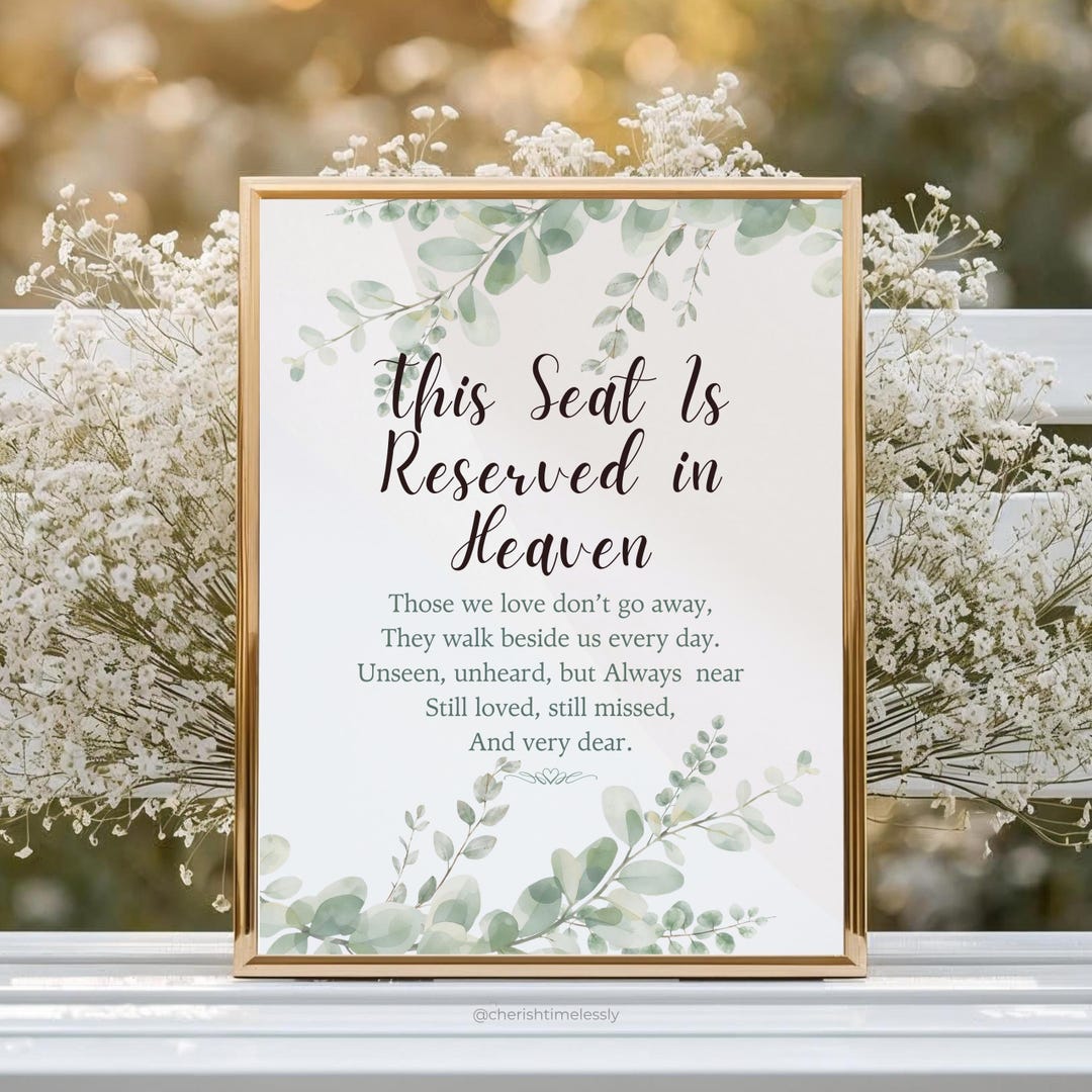 This Seat is Reserved in Heaven – Greenery Reserved Seat Sign, Wedding ...