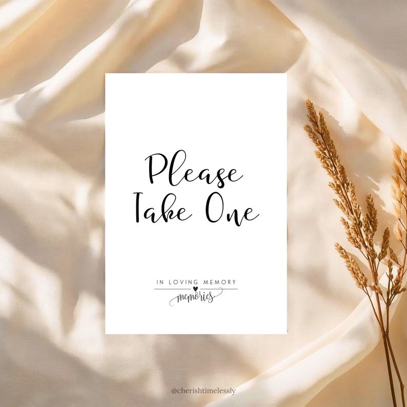 Please Take One – Share a Memory Sign Printable, Minimalist Memorial ...