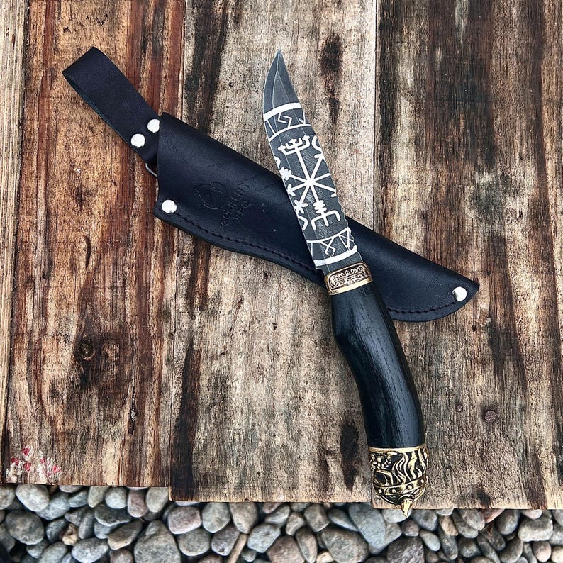 Beautiful VIKING Knife With Viking Head Hilt and Leather Sheath ...