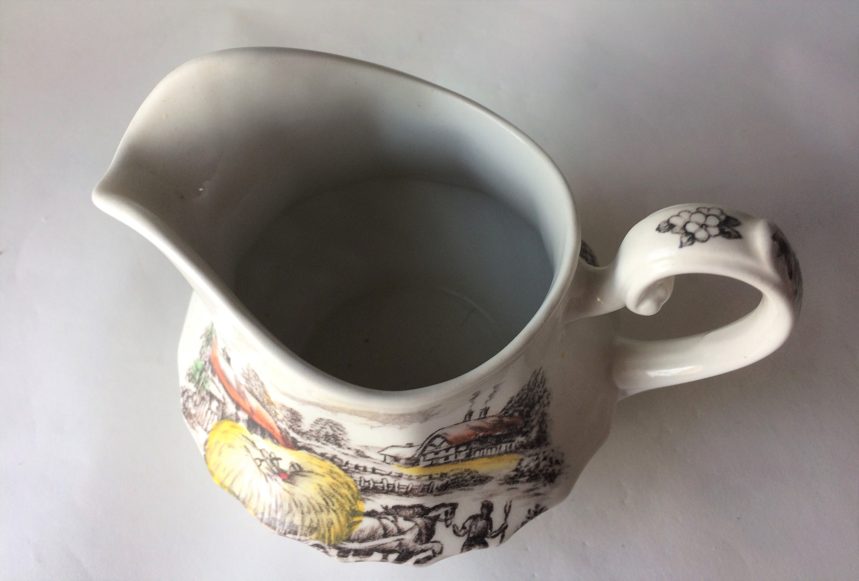 Yorkshire china creamer polychrome transferware rural scene | Etsy