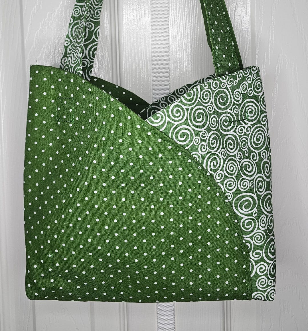 Handmade Purse for an Adult in Green and White With Handle Straps and ...