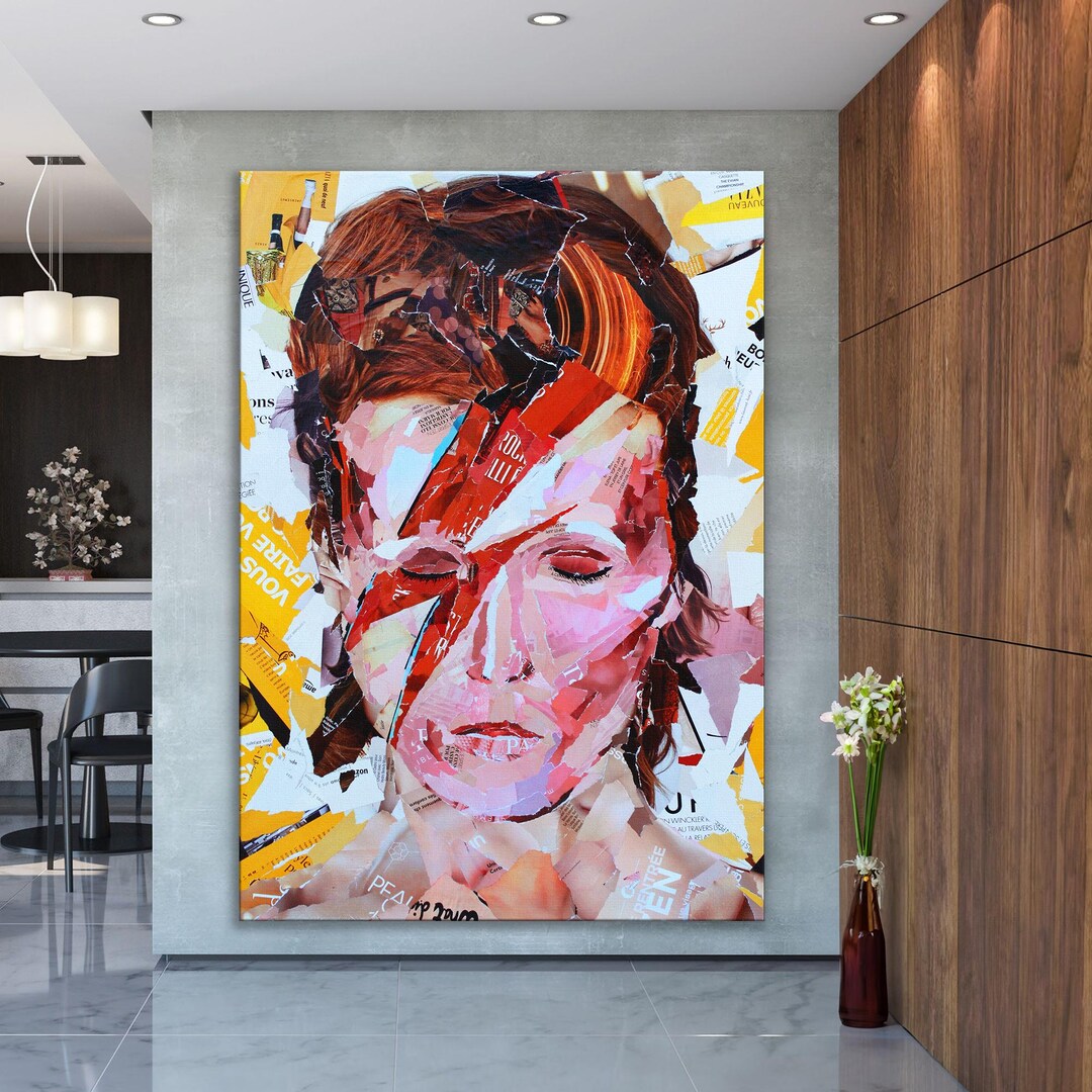 David Bowie Collage Pop Art Canvas, Graffiti Music Icon Print, Retro ...
