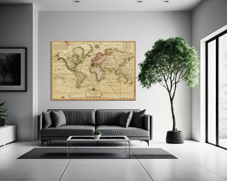 Vintage World Map 1898 Mercator Projection, Sepia Tone Atlas Print ...