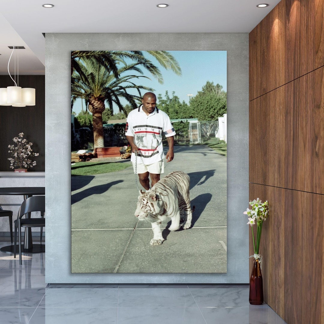 Mike Tyson Iconic Vintage Tiger Photo, Premium Canvas Wall Art, Framed Mike Tyson Art Print ...