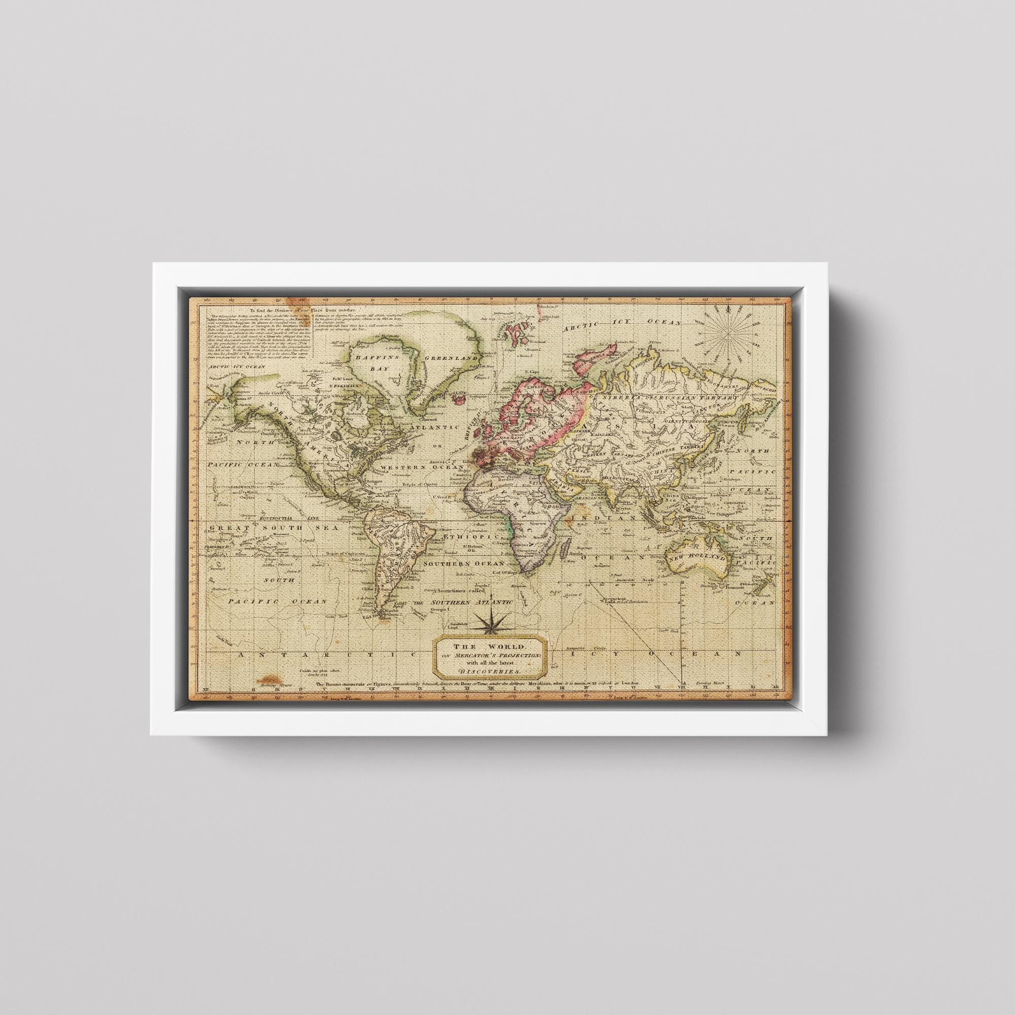 Vintage World Map 1898 Mercator Projection, Sepia Tone Atlas Print ...