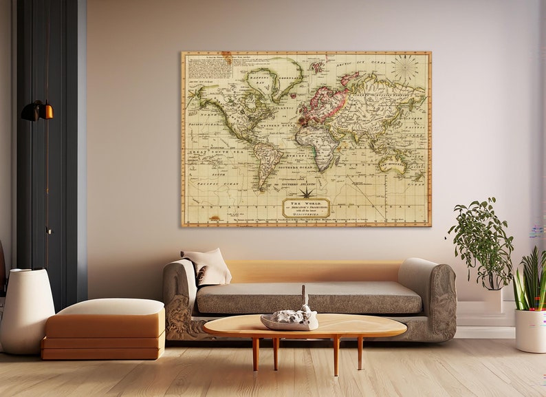 Vintage World Map 1898 Mercator Projection, Sepia Tone Atlas Print ...