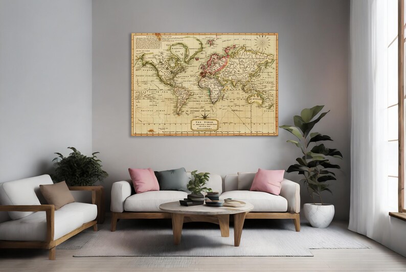 Vintage World Map 1898 Mercator Projection, Sepia Tone Atlas Print ...