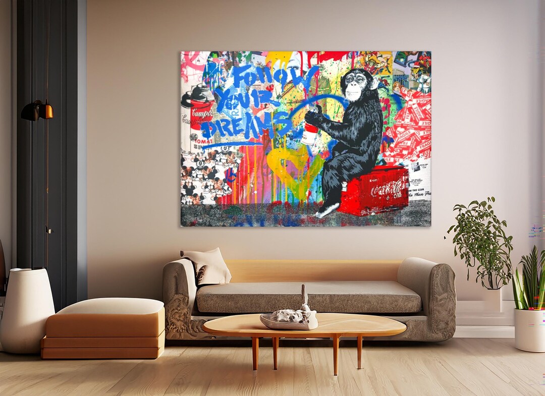 Fragile Follow Your Dreams Monkey Wall Art, Banksy Street Art Pop Art ...