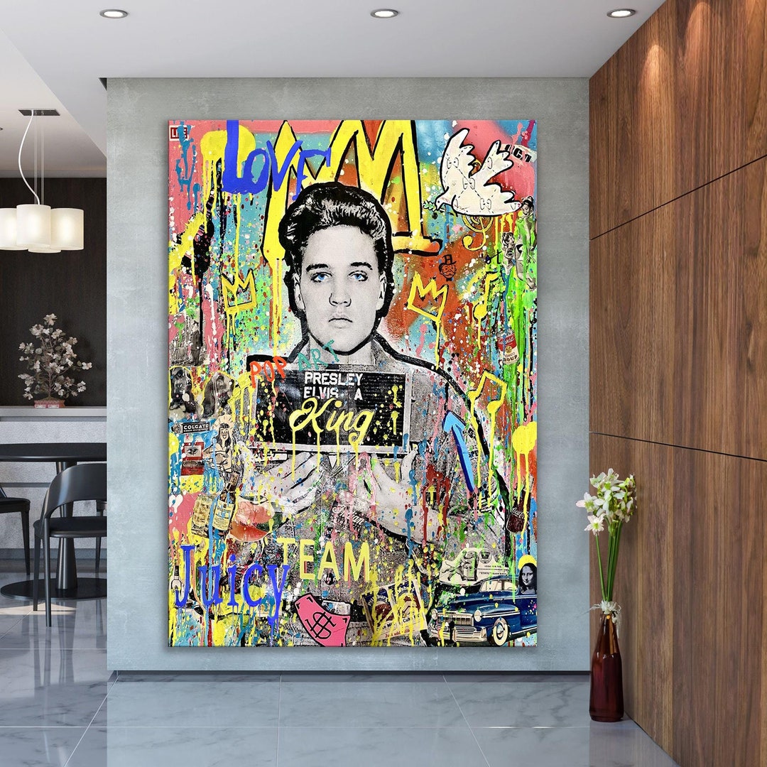 Oil Paint Print Elvis Presley Pop Art Canvas Wall Art, Banksy Style Pop ...