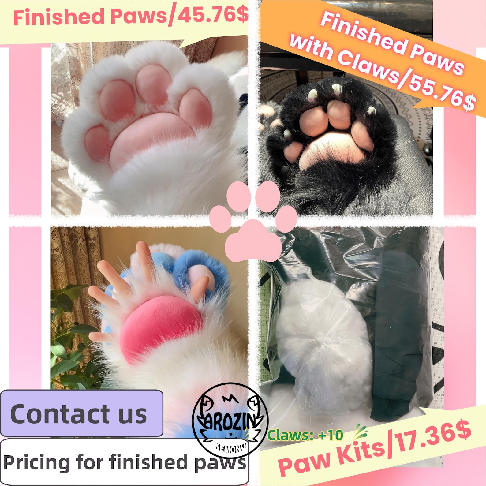 Fursuit Paws Kit-custom Fursuit Claws Kit and Finished Paws - Choose Fur Colors, Paw Pads With ...