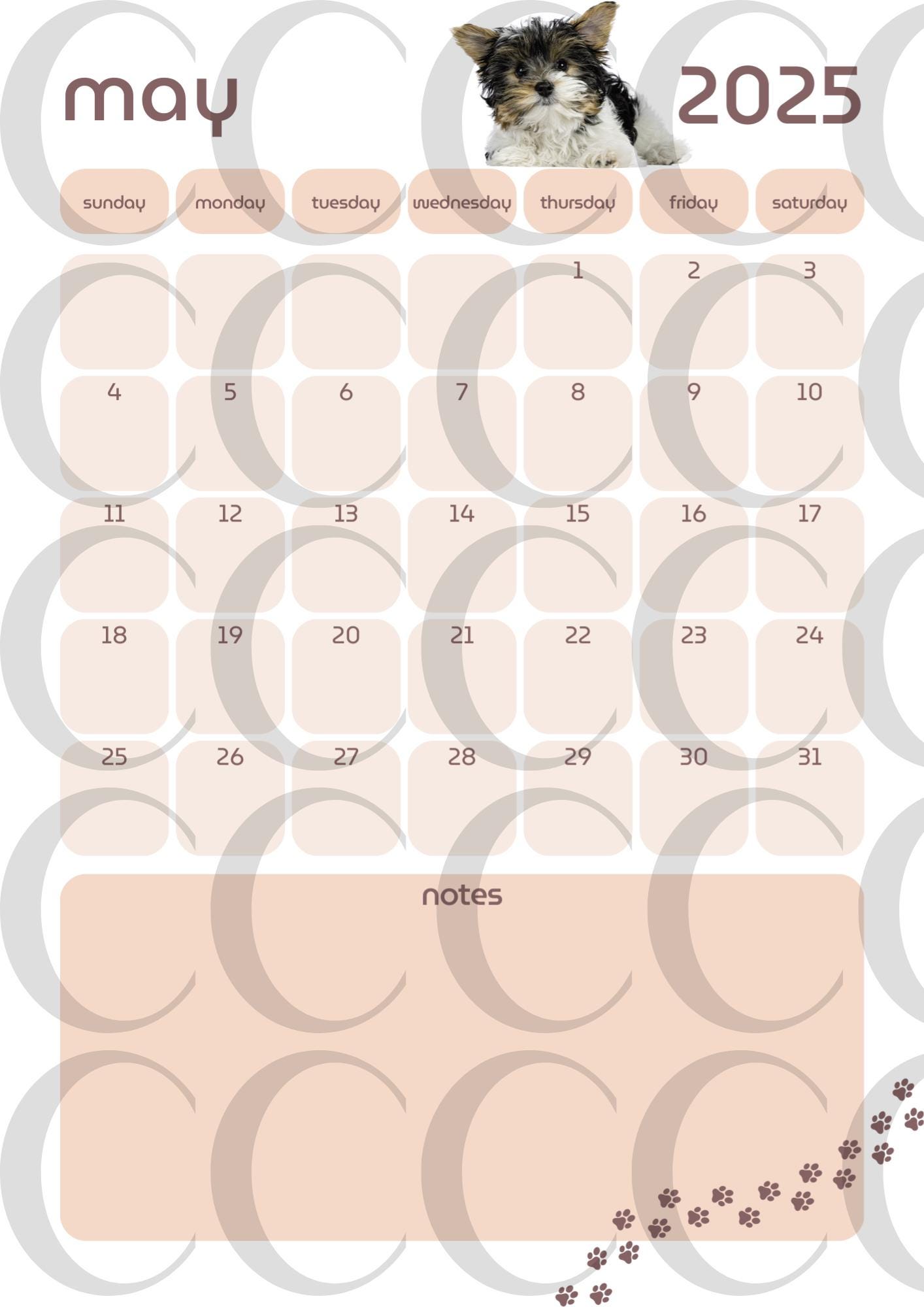2025 Dog-themed Printable Calendar – Adorable Puppies for Every Month ...