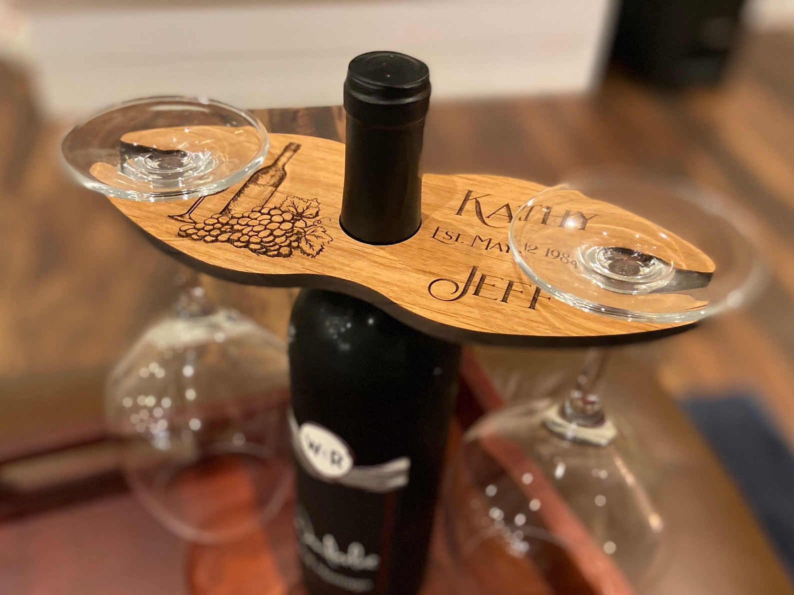 Wine Caddy-personalized Wine Caddy-wine Glass Holder-wine Butler-wood ...