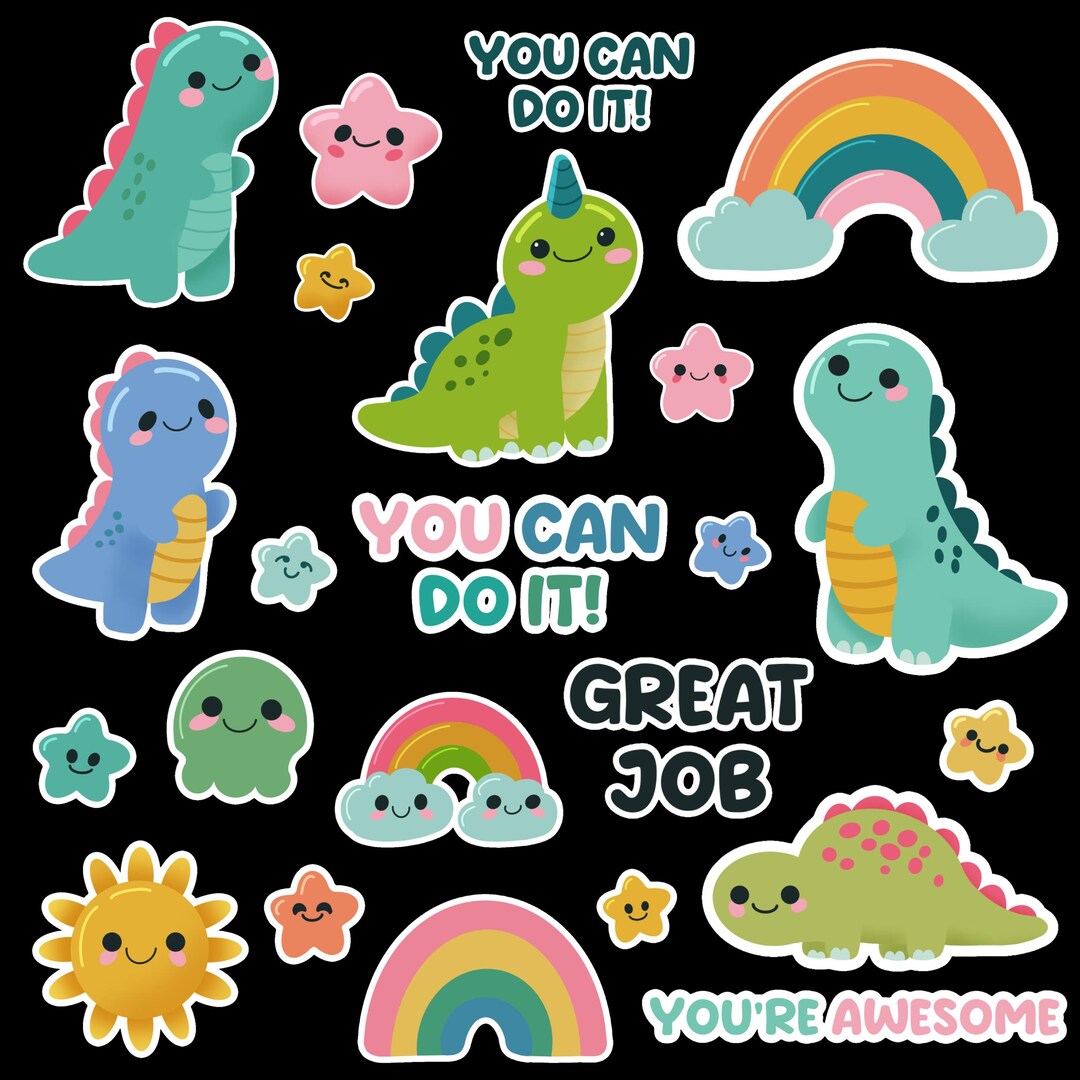 Cute Dinosaur Printable Stickers – Kawaii Dino Reward Stickers for Kids ...