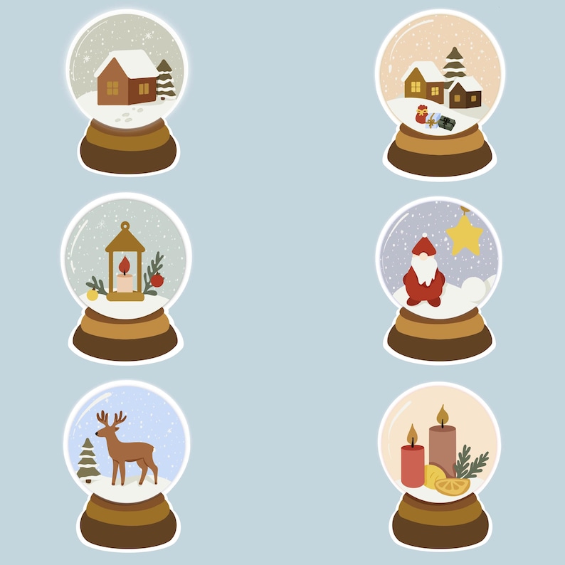 Snow Globe Christmas Stickers | Scandinavian Winter Holiday Clipart ...