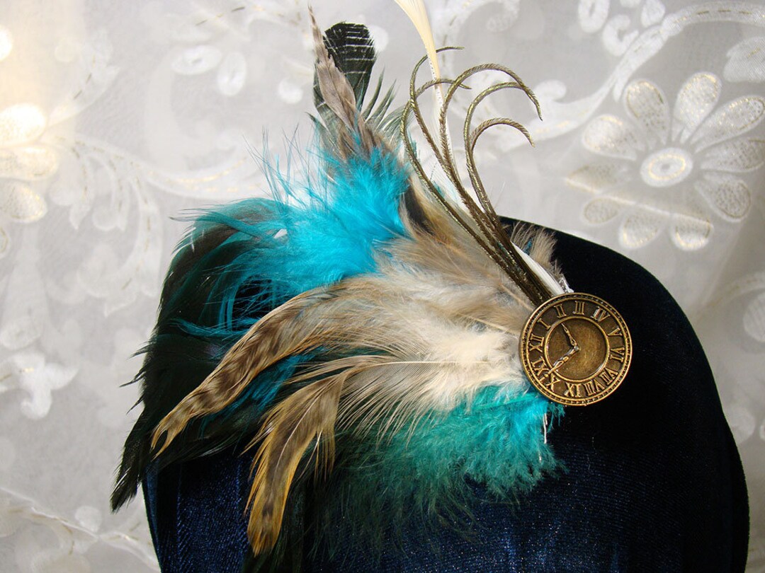Natural Tan and Teal Feather Fascinator 25 - Etsy
