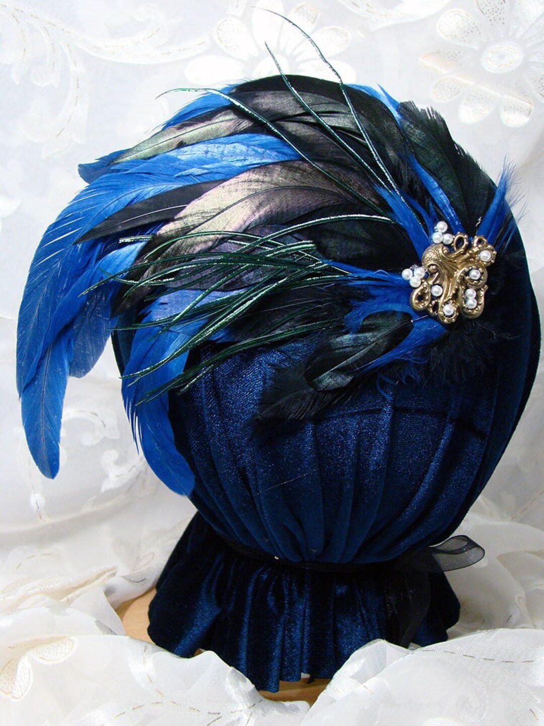 Royal Blue and Black Rooster Feather With Octopus Fascinator 28 - Etsy