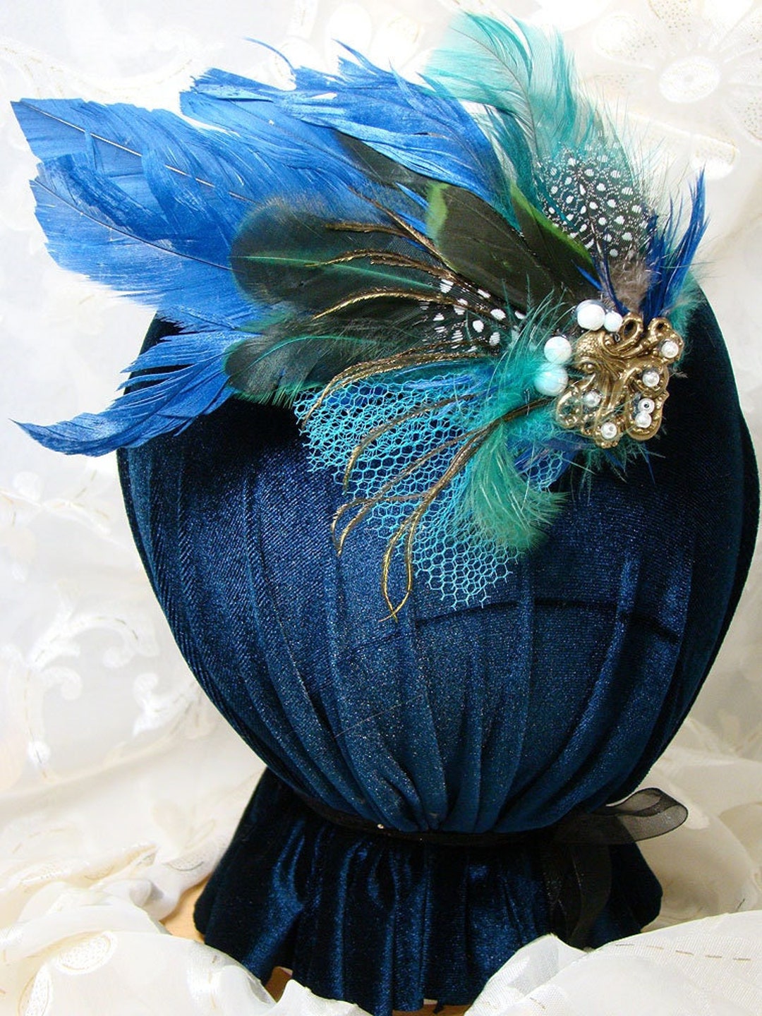 Royal Blue and Teal Octopus Feather Fascinator 23 - Etsy