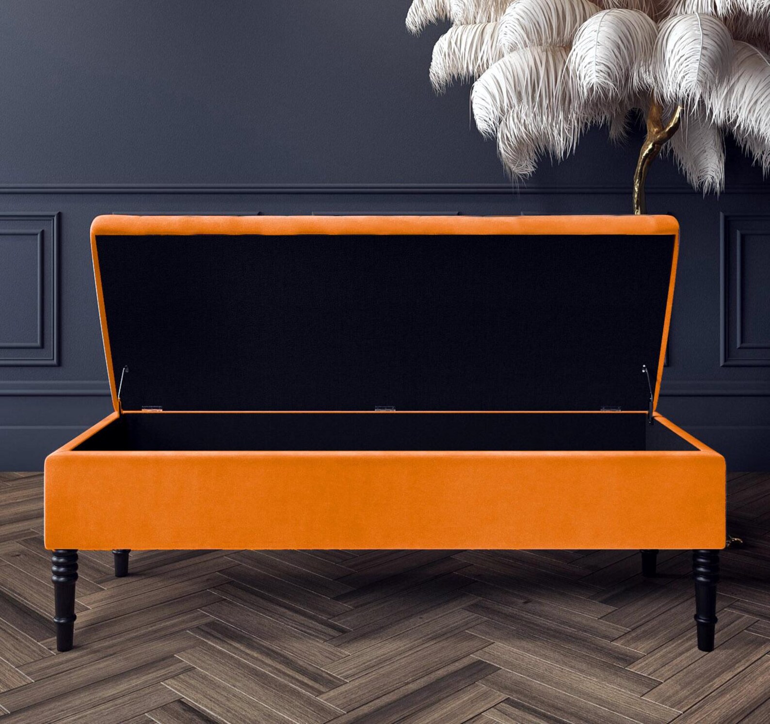 Safar Plain Upholstered Velvet Bench With Storage, End of Bed Bench ...