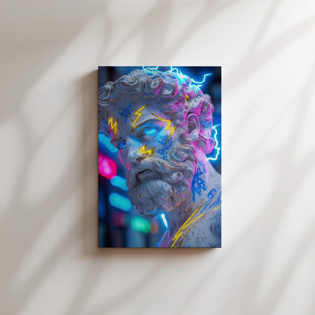 Zeus Canvas Print Greek Mythology Art God of the Sky With Neon Flashes ...