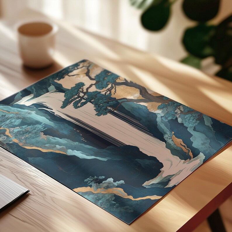 Hokusai Ukiyo-e Japanese Waterfall Landscape Wall Art Poster Blue ...