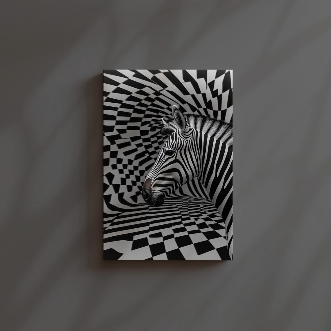 Optical Illusion Zebra Wall Art – Black and White Surreal Canvas ...