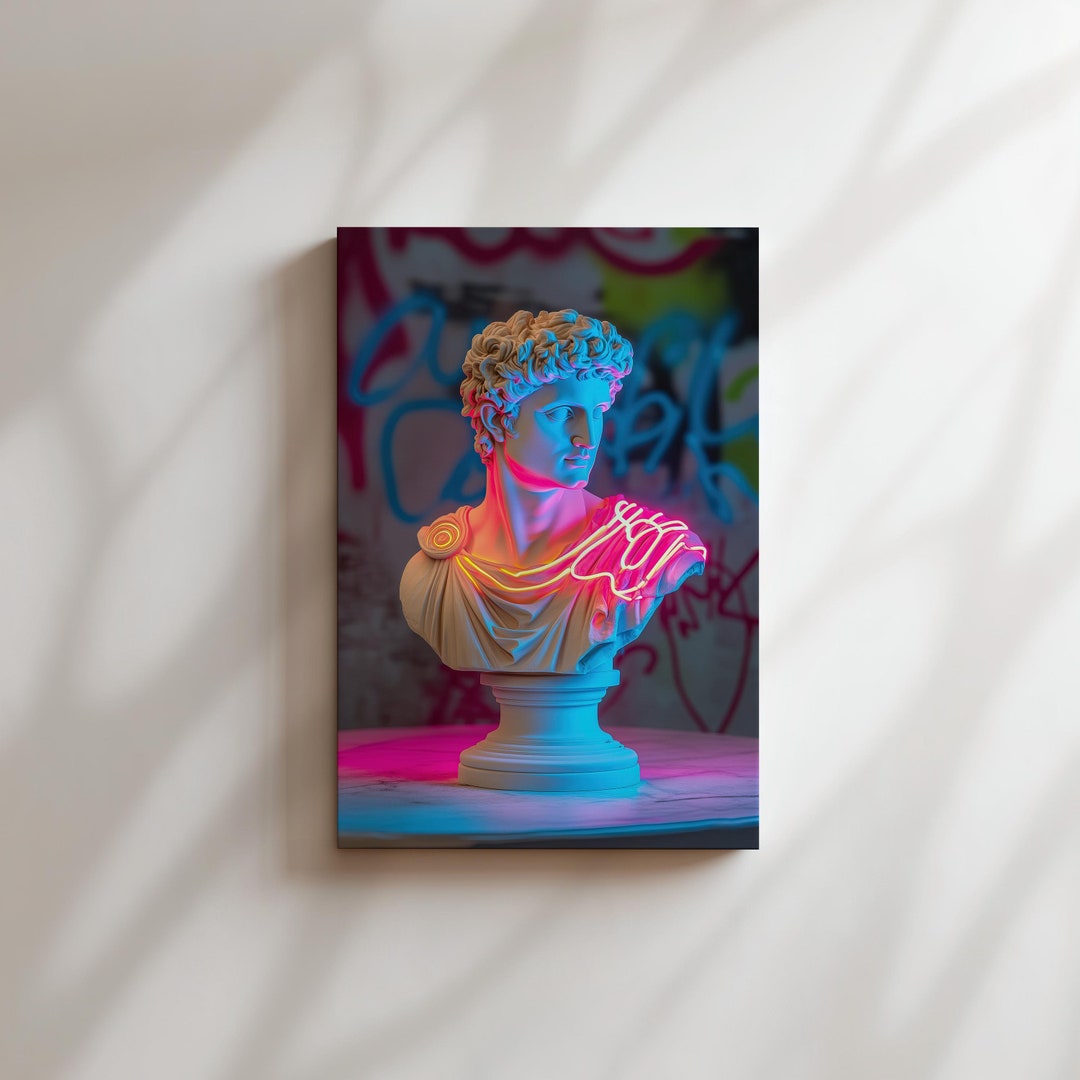 Roman Emperor Graffiti Style Canvas Print Classic Bust With Bright Neon ...