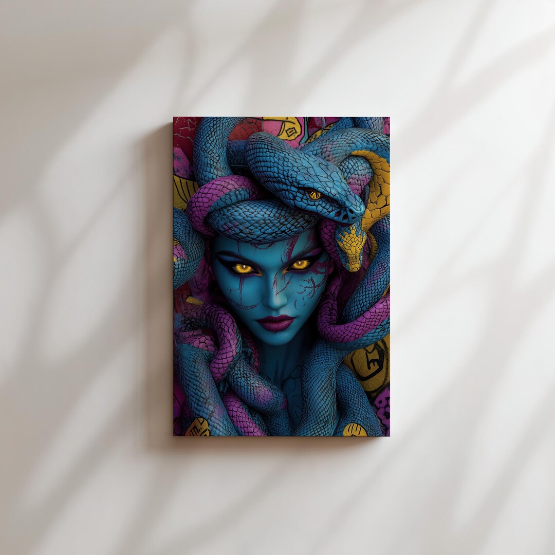 Neon Medusa Graffiti Canvas – Cyberpunk Greek Mythology Wall Art ...