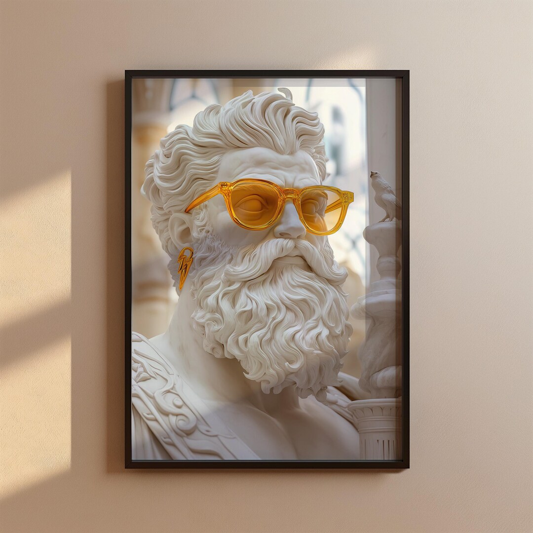 Zeus Poster – Cool Marble Bust With Lightning Earring & Sunglasses ...