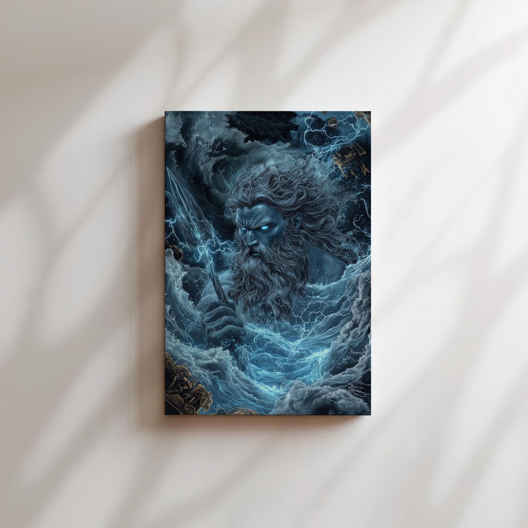 Poseidon Wall Art – Greek Mythology Ocean God Canvas, Powerful Sea King ...
