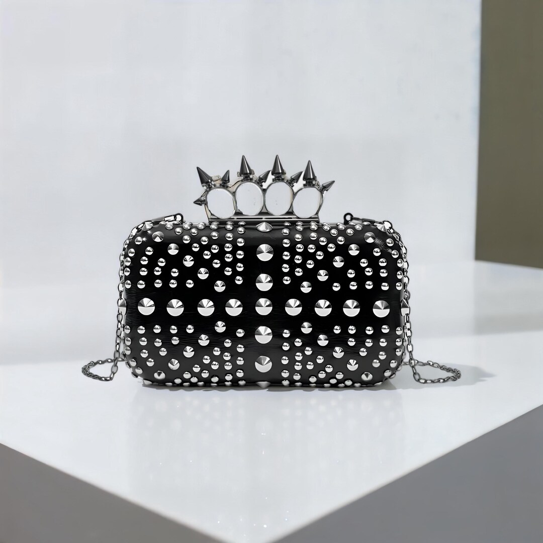 Black Spiked Knuckle Clutch, Studded Goth Evening Bag, Punk Rock Box ...