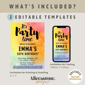 Party Time Birthday Invitation, Mobile Invitation, Digital Invitation ...