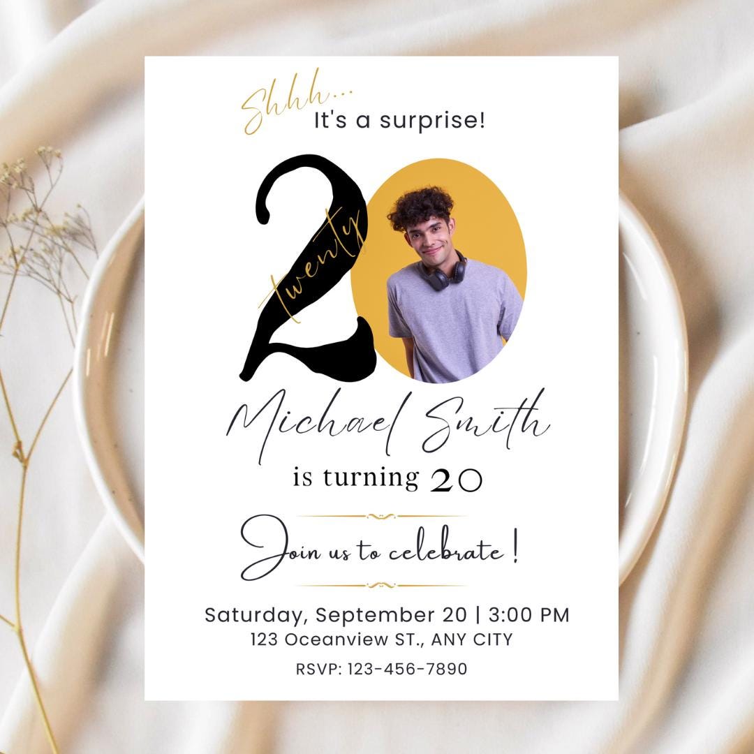 20th Birthday Invitation Digital Download Photo Editable Template 20 ...