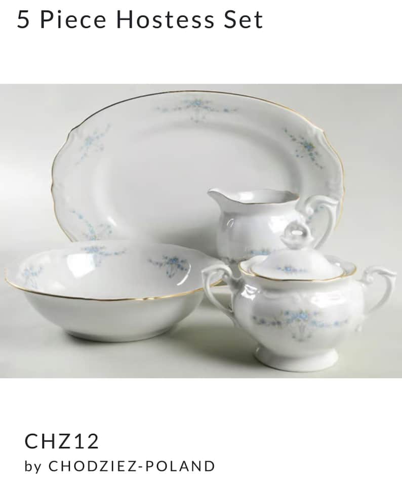 Chodziez Fine China CHZ20 Blue & Gray Flowers Scalloped (50 Piece Set) - Etsy