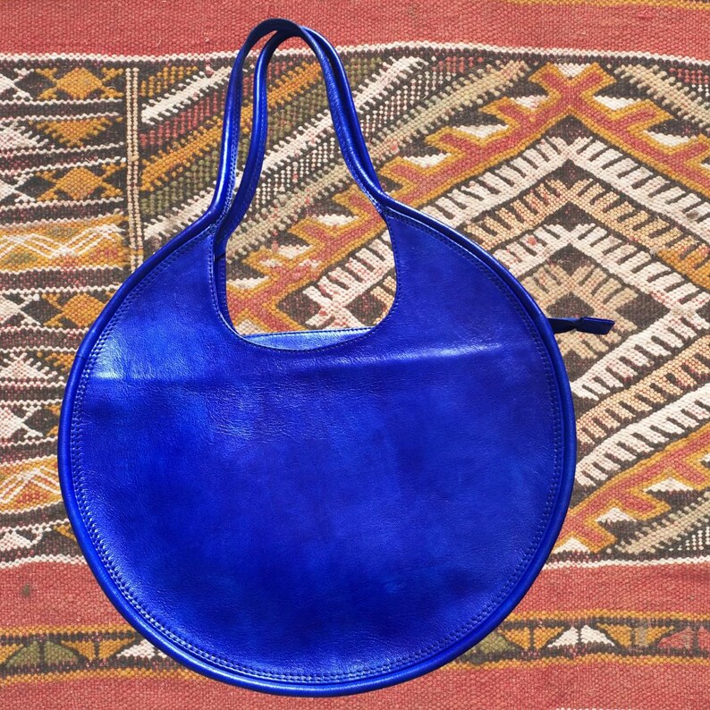 Moroccan Leather Circle Tote Bag: Artisan Boho Handbag - Etsy
