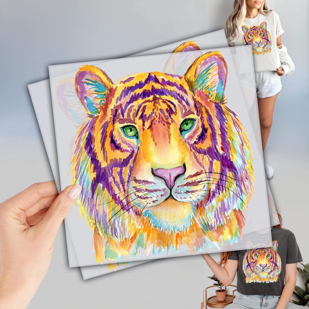 Colorful Tiger DTF Transfer, Animal Lover DTF, Heat Press Transfer ...