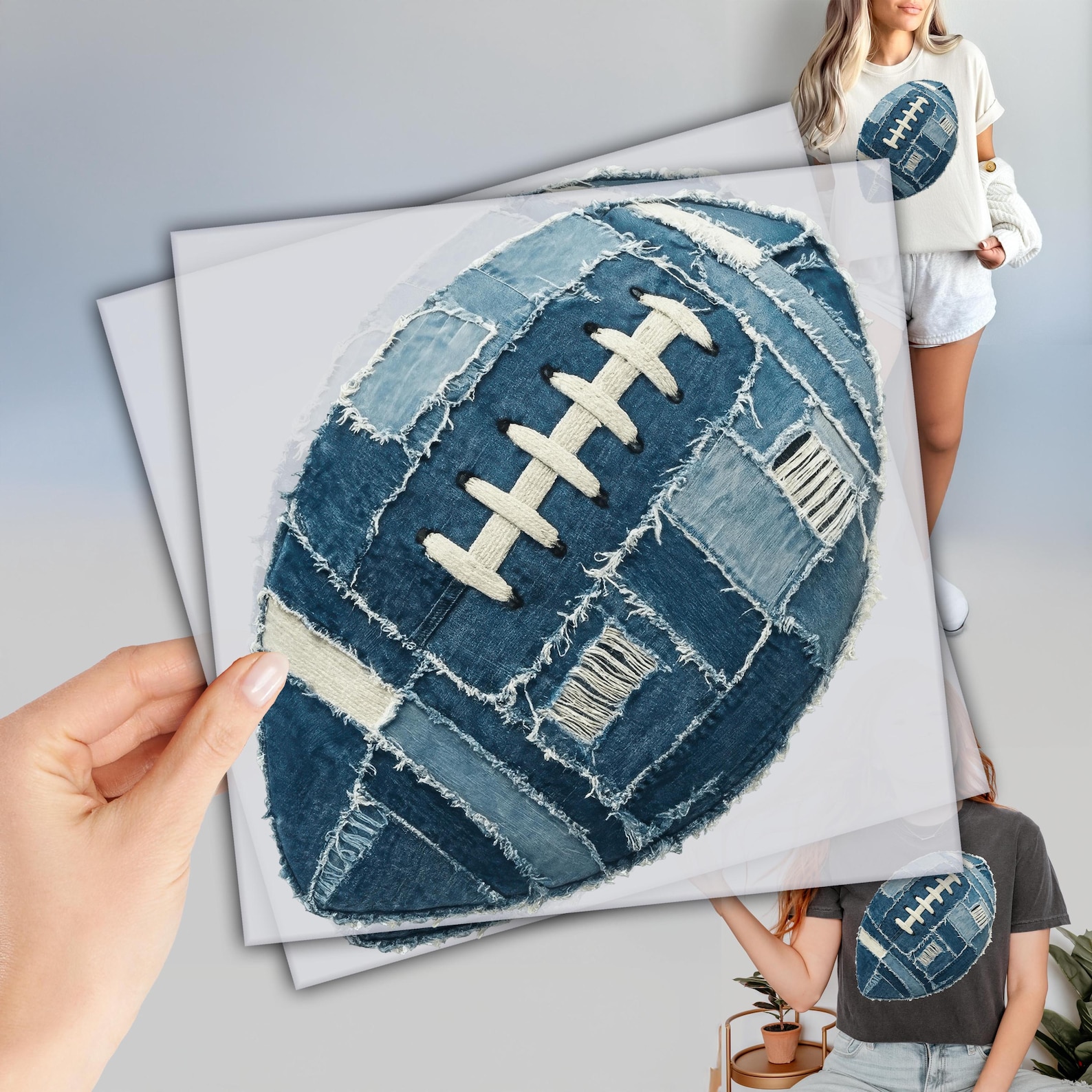Denim-like Football Ball Iron-on Transfer, Denim-look Football Ball ...
