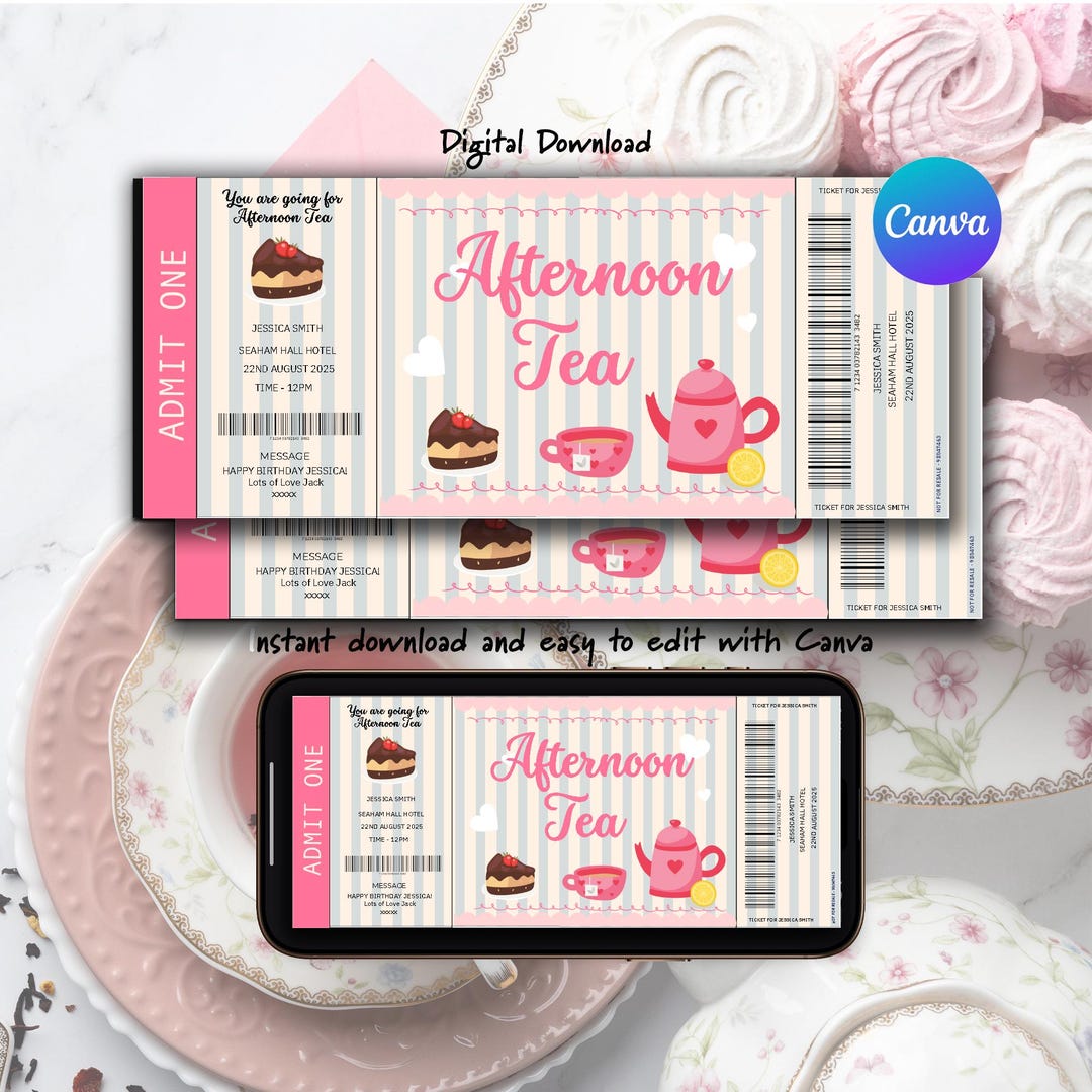 Personalised Printable Afternoon Tea Voucher, Afternoon Tea Invite ...