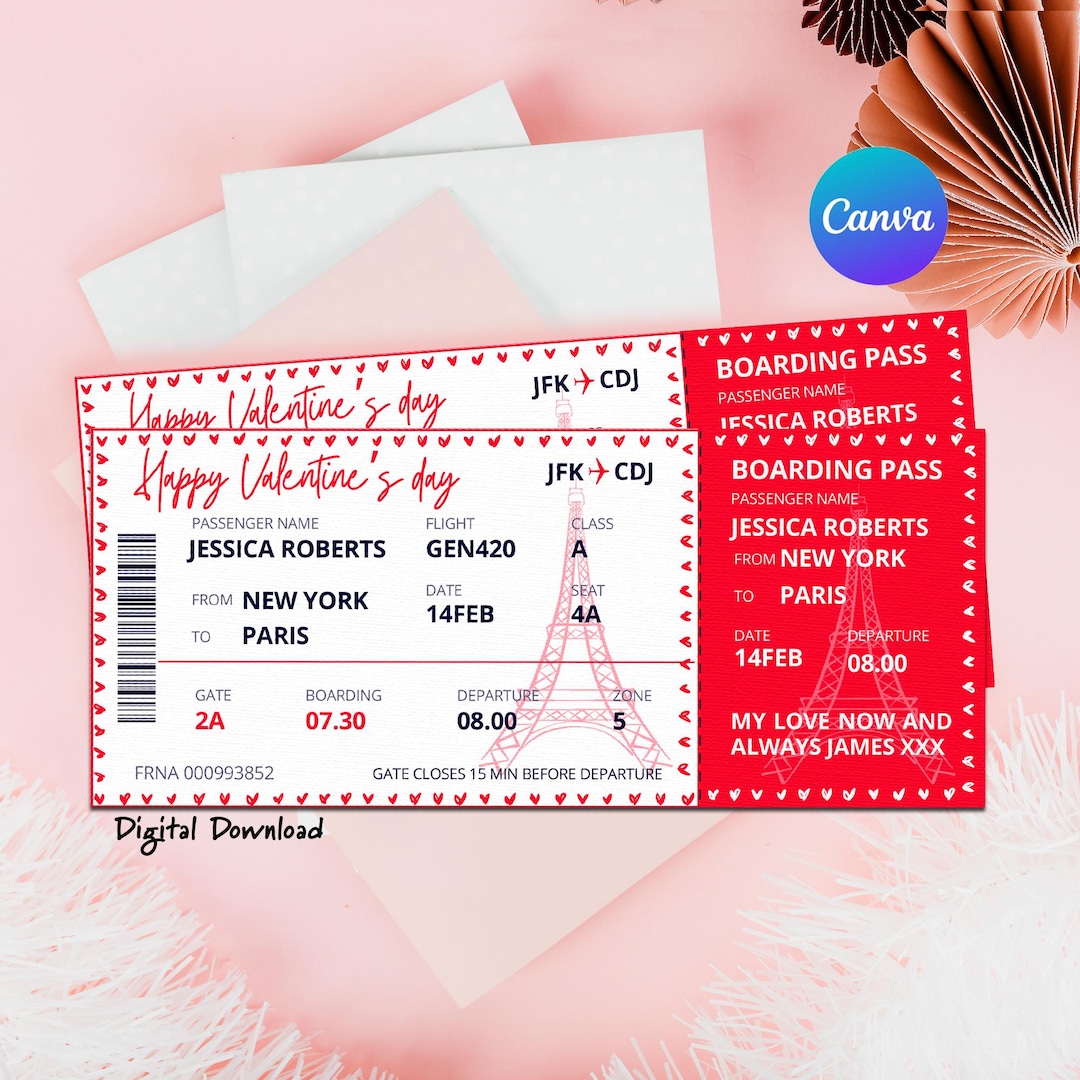 EDITABLE Fake Boarding Pass Template, Valentine's Day Surprise Boarding ...