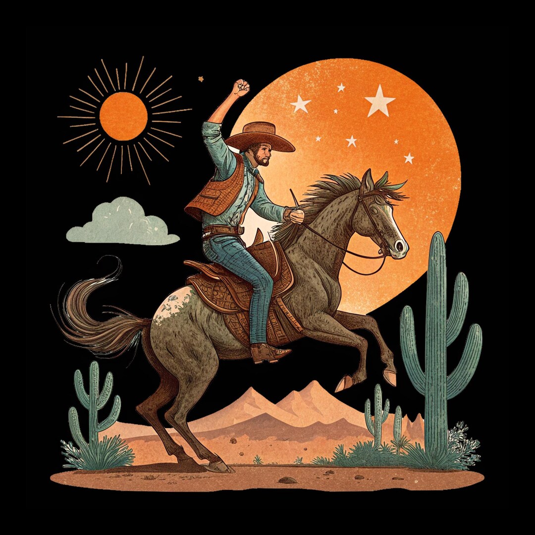 Cowboy Rodeo Sunset PNG – Western Country Digital Design Cowboy Png ...