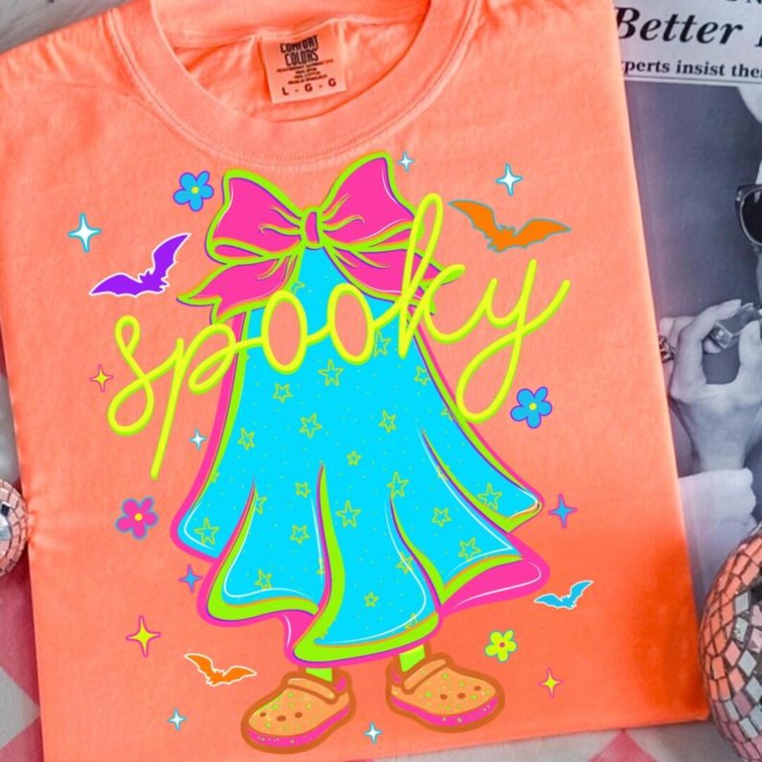 Spooky Ghost Crocs PNG, Bright Neon Halloween Sublimation Design, Cute ...