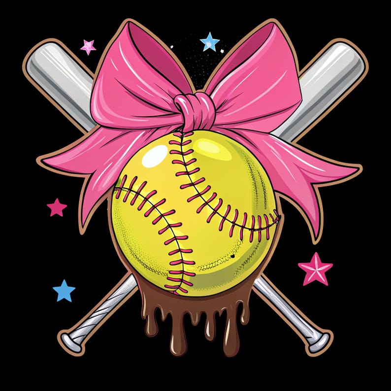 Pink Coquette Bow Softball Drip PNG | Cute Sports Aesthetic Digital ...