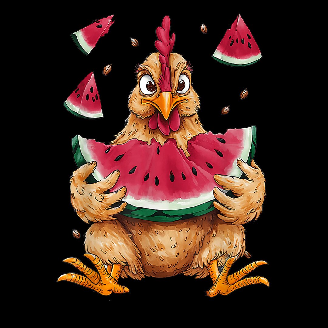 Cute Chicken Eating Watermelon PNG, Funny Summer Fruit, Farm Animal for ...