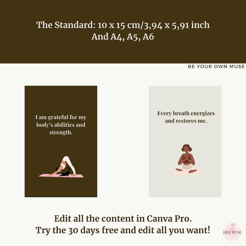 Pilates & Yoga Affirmation Cards | Printable Deck | Editable in Canva ...