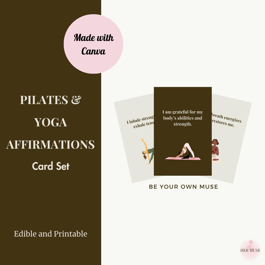 Pilates & Yoga Affirmation Cards | Printable Deck | Editable in Canva ...