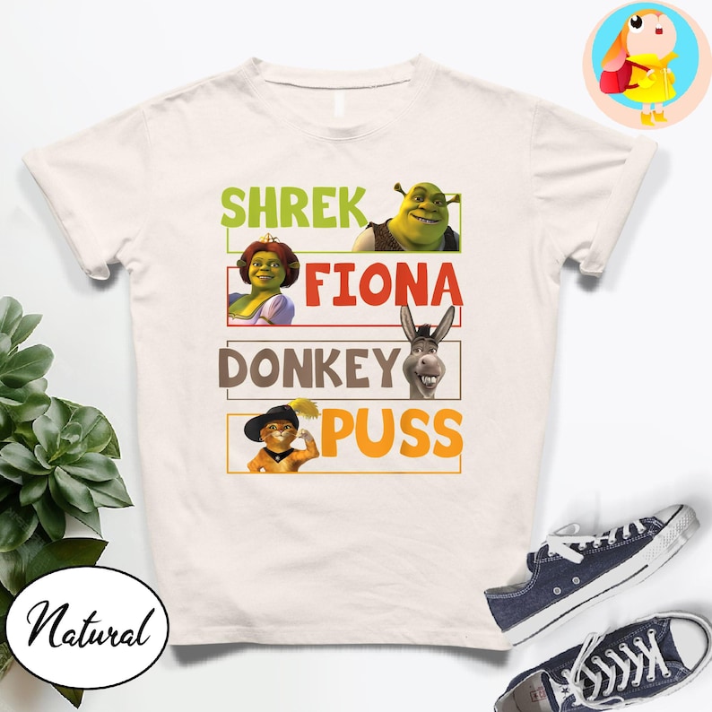 Shrek Fiona Donkey Puss in Boots Shirt Funny Cartoon Characters Tee ...