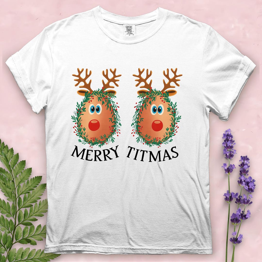 Funny Merry Titmas Shirt Naughty Christmas Reindeer Boob Shirt Xmas ...