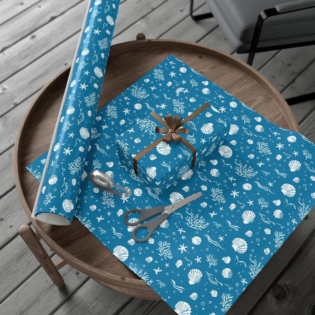 Ocean Themed Gift Wrap Papers, Blue Background, Nautical Wrapping Paper ...