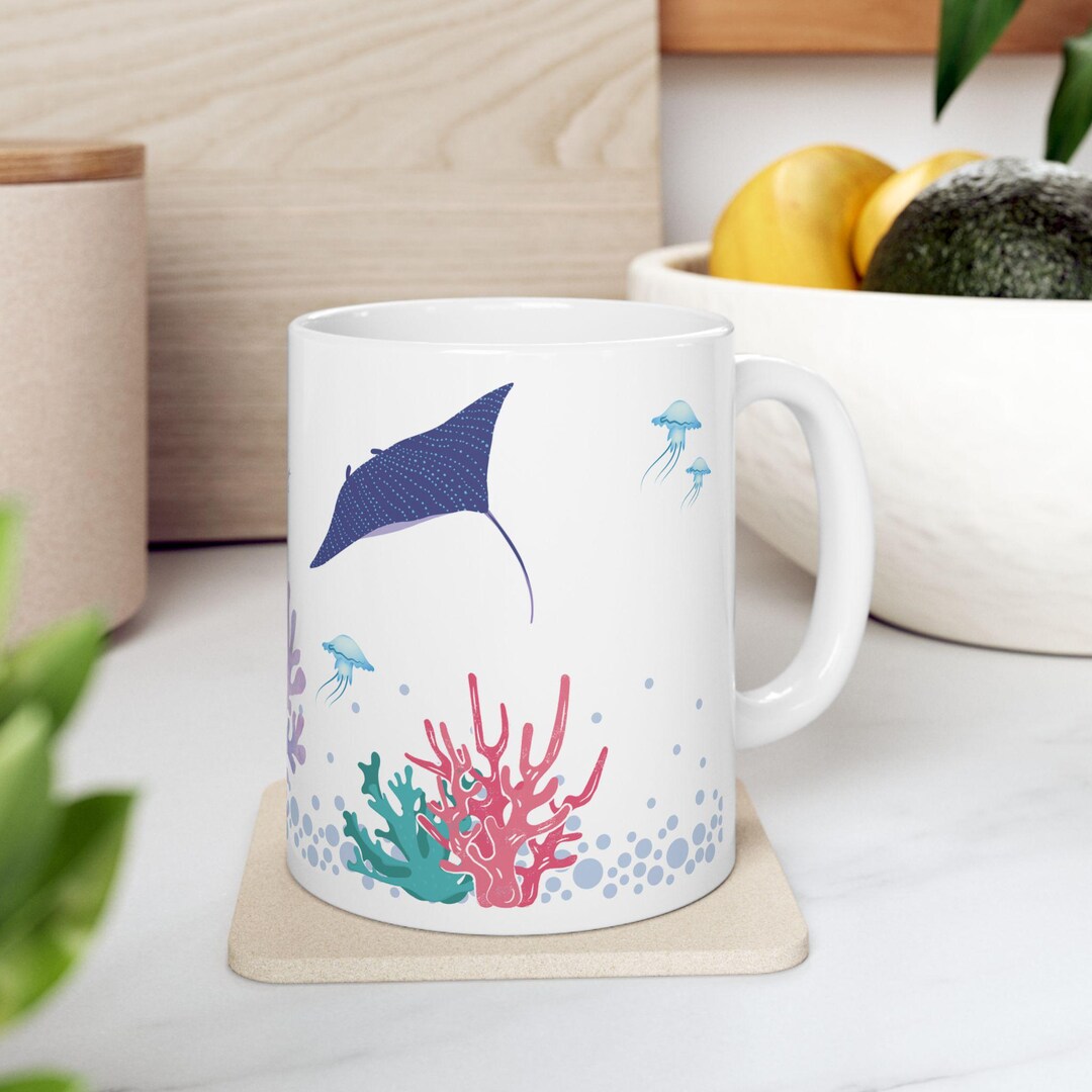 Ceramic Mug, Under the Sea Ocean Theme With Jellyfish & Coral Accents ...