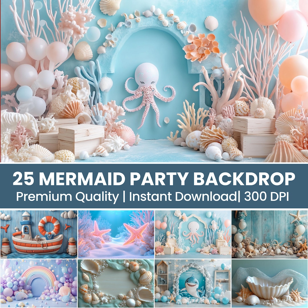 25 Mermaid Party Backdrop - Under the Sea Decor, Photography Background ...