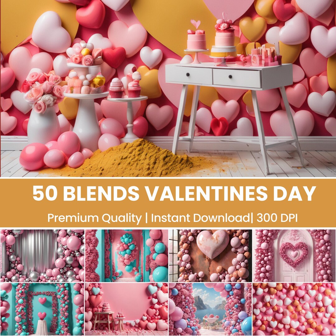 50 Blends Valentine's Day Backdrop Romantic Photo Digital Background ...